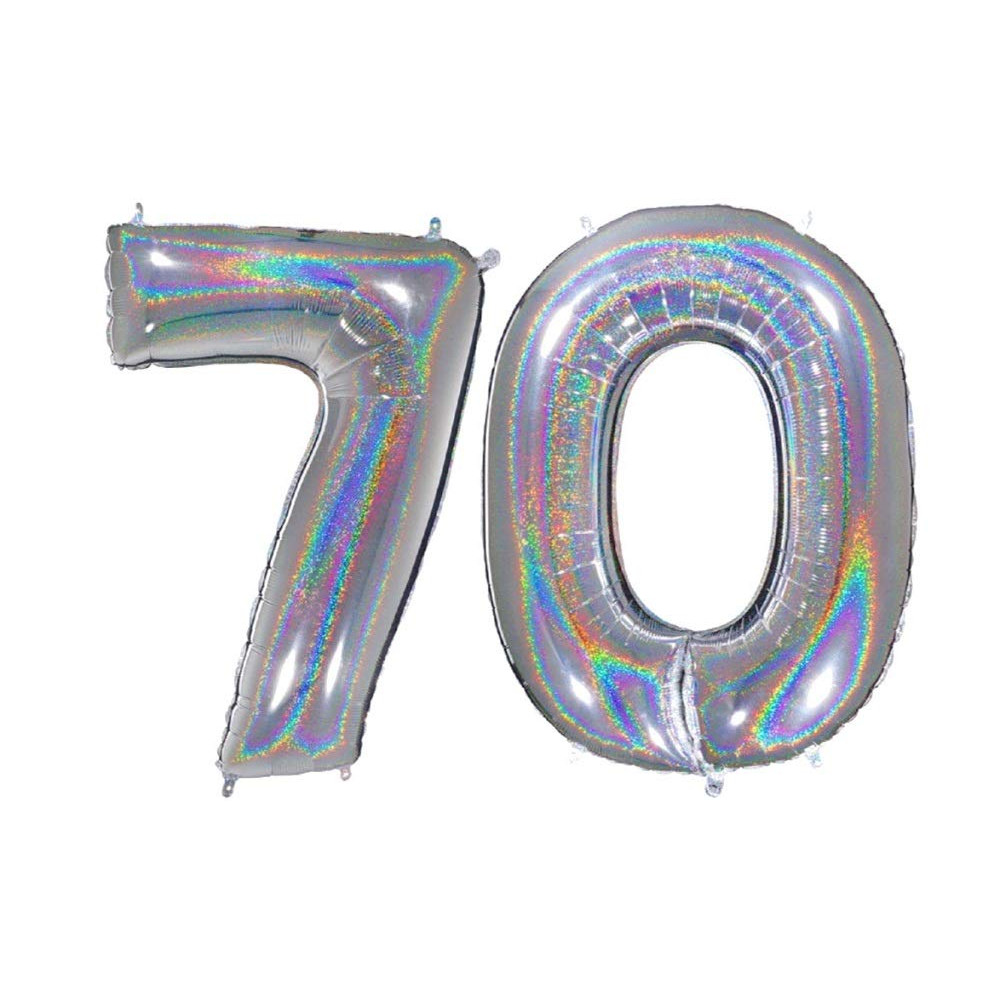 40" Holographic Foil Number Balloon - Party Decorations (Holo Silver ...