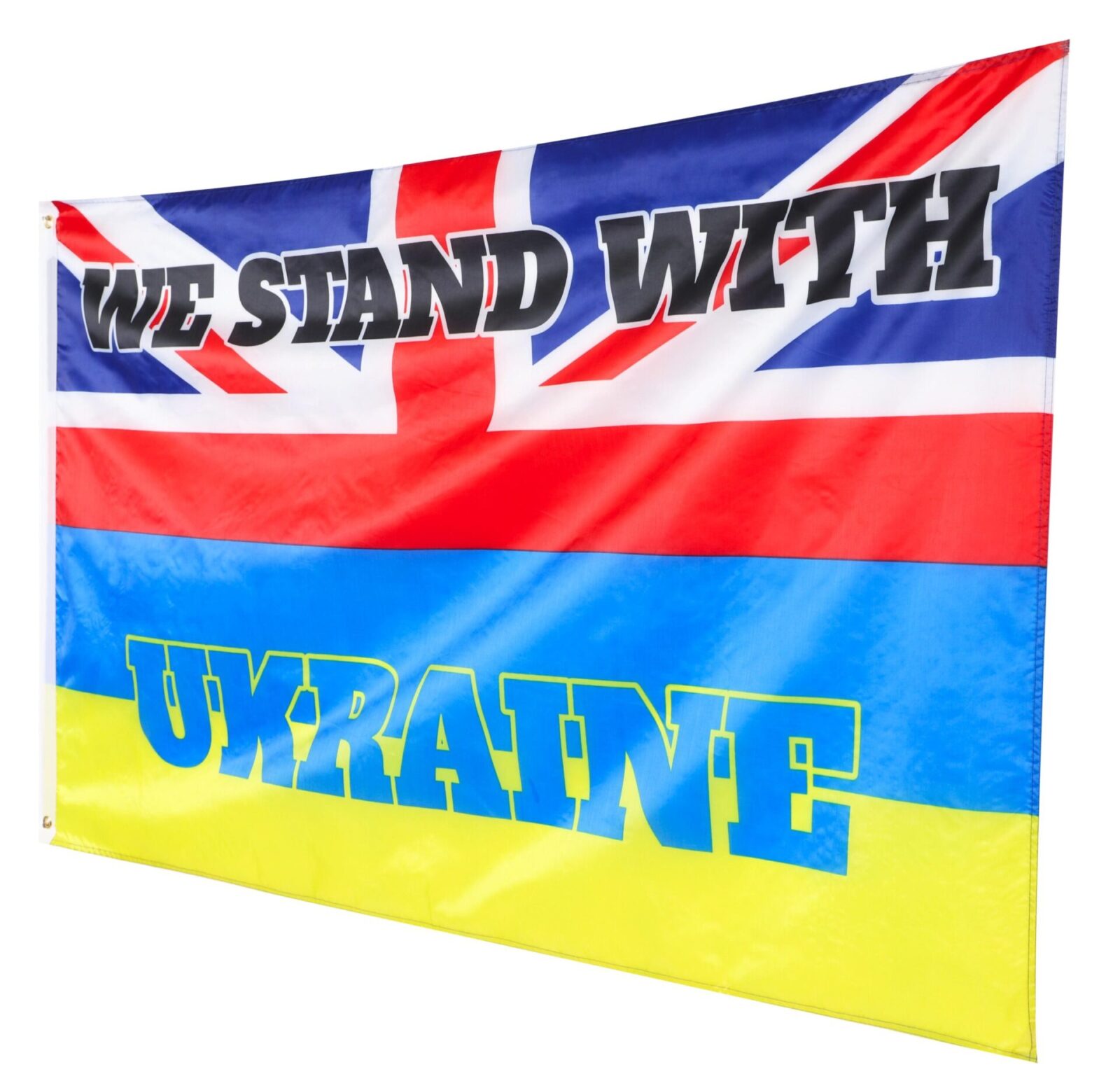 5ft X 3ft (150cm X 91cm) Union Jack / Ukrainian flag - " WE STAND WITH ...