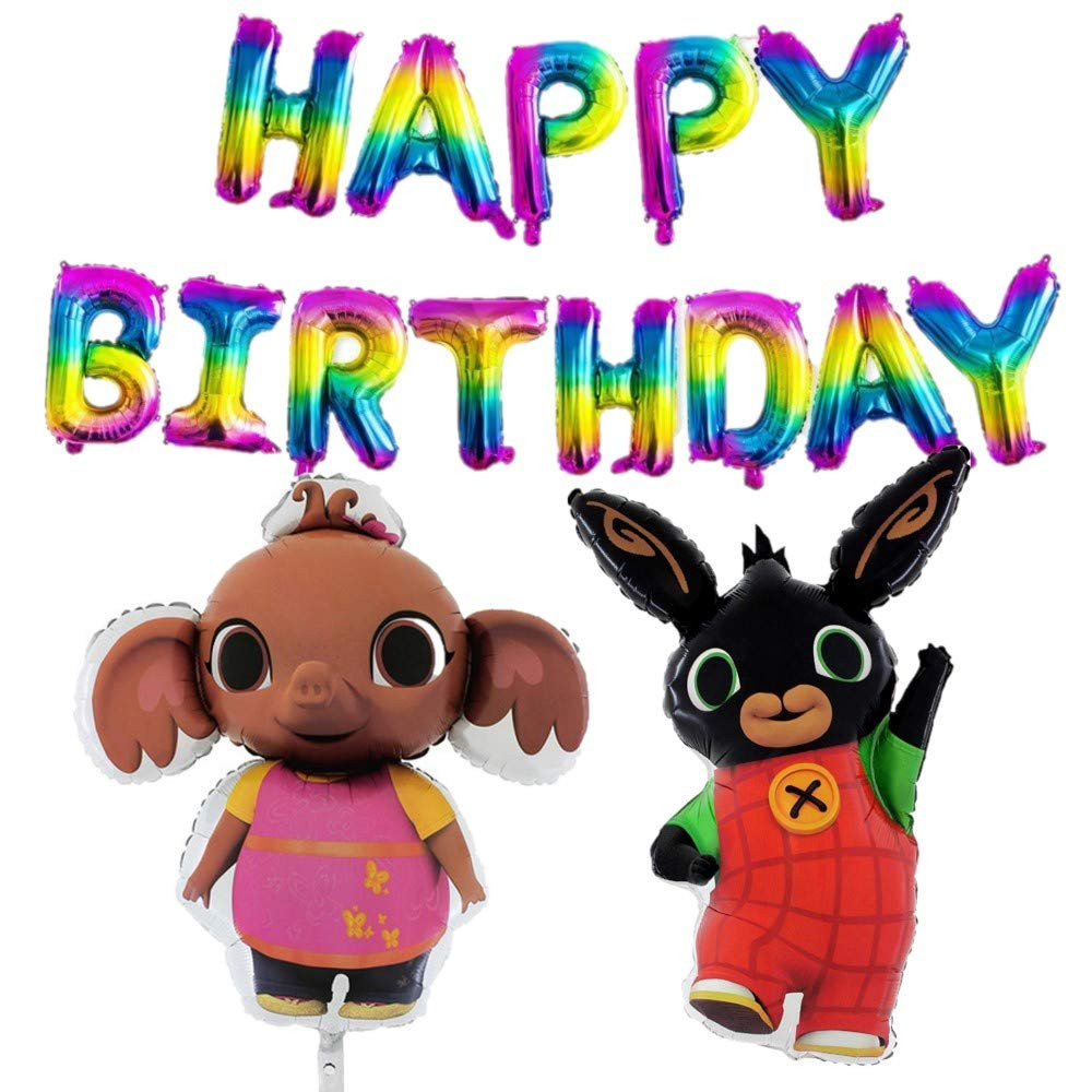 Bing & Sula Party Balloon Pack - With 16" Rainbow Happy Birthday ...