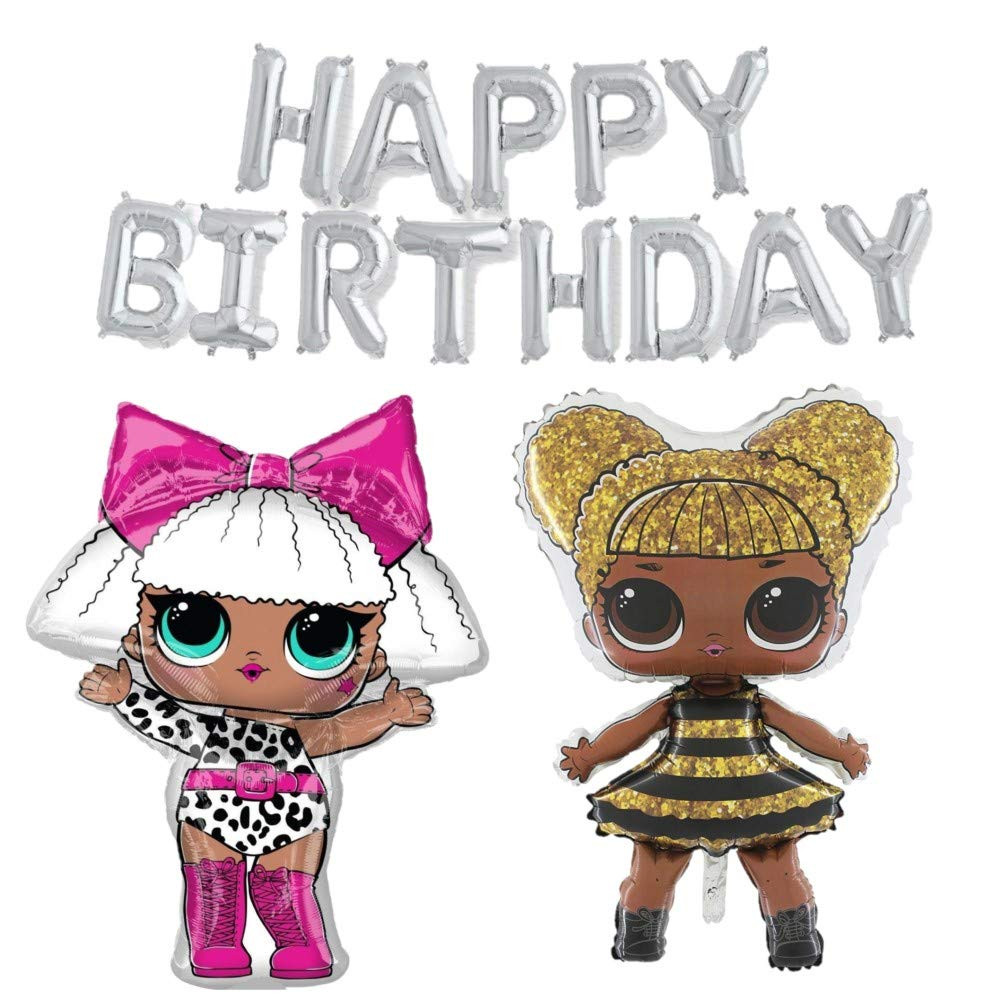 LOL Balloon Pack - Contains 16" Silver Happy Birthday Balloon Banner ...