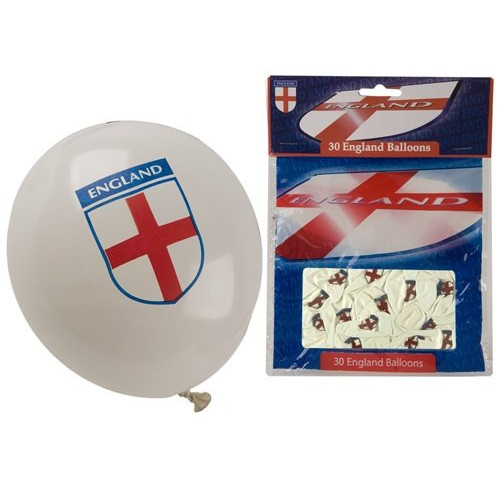 Pack of 30 White 12" England Balloons - Cricket World Cup - Balloon Shop